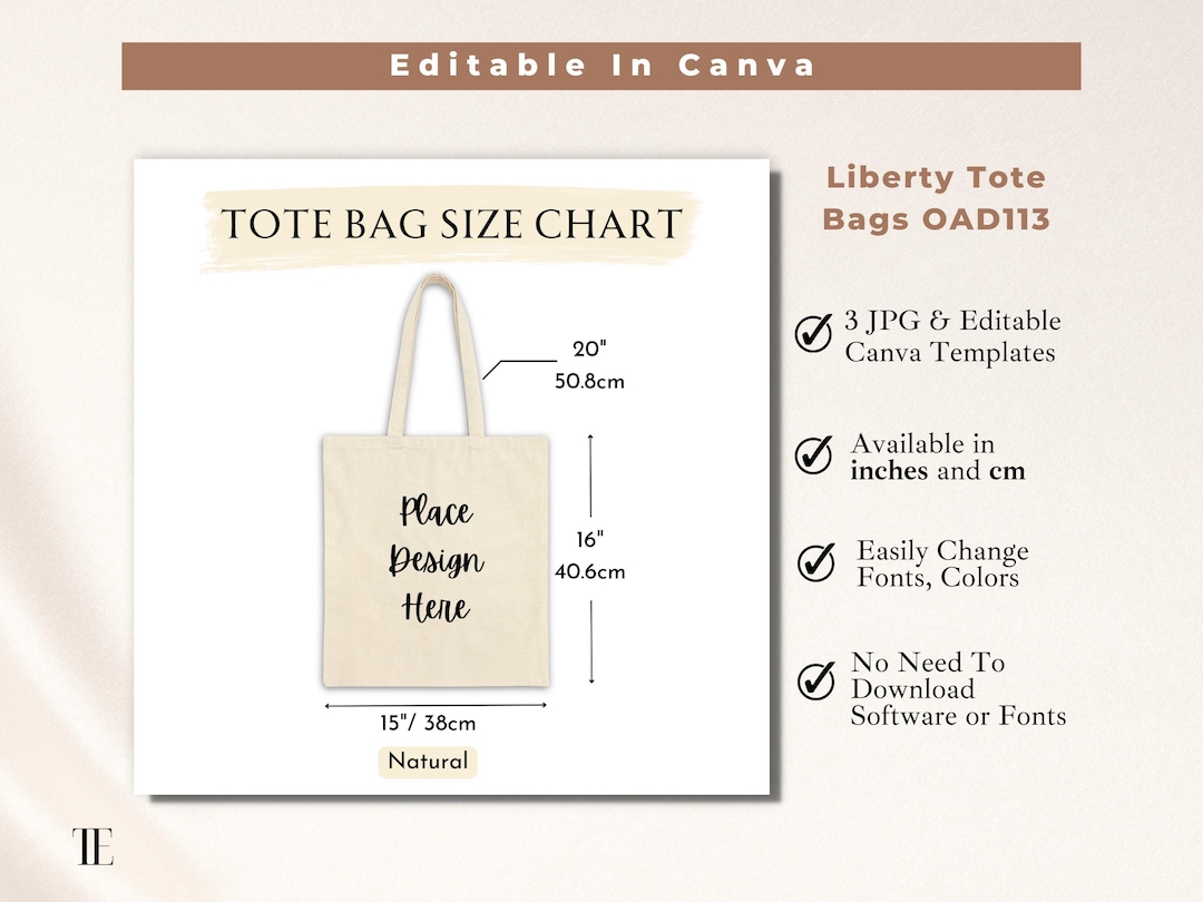 Tote Bag Size Chart Mockups, Shopping Bag Cotton Canvas Tote Bag Size ...