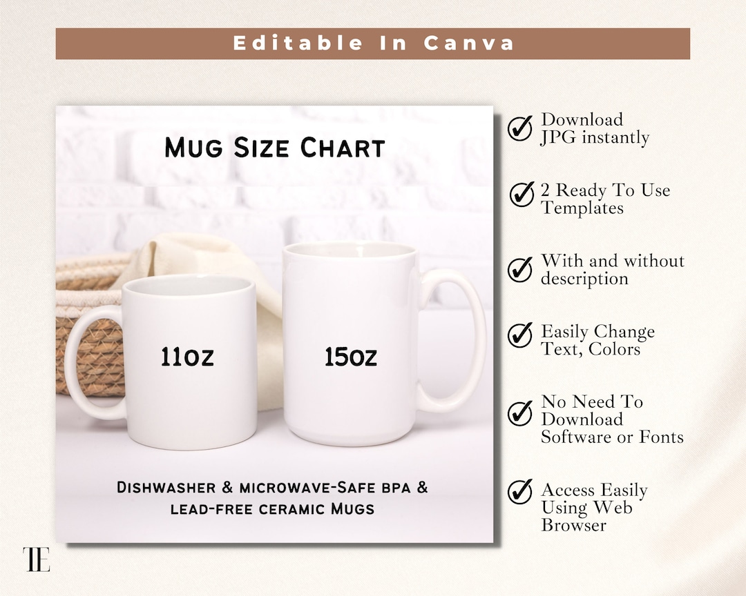 Mug Size Mockup, Size Chart for Coffee Mug, 11oz and 15oz White Mug ...