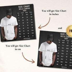 Bella Canvas 3001 Size Chart Male Model White T Shirt Mockup Editable ...