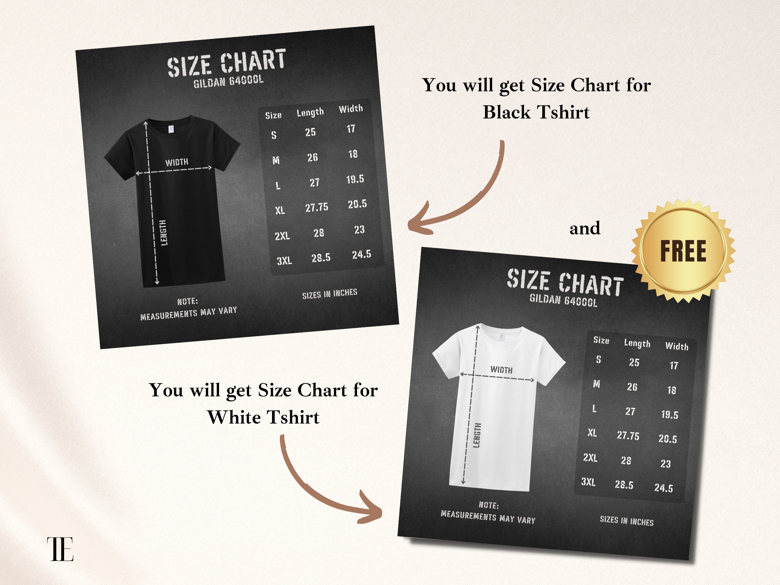 Gildan 64000L Size Chart, Flatlay Mockup for Black White Tshirt, Women ...