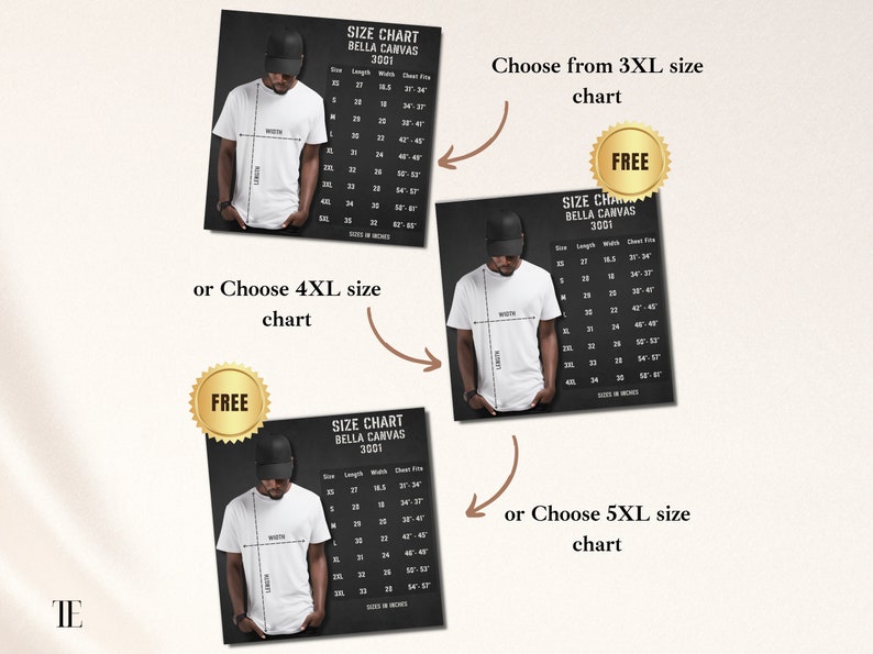 Bella Canvas 3001 Size Chart Male Model White T Shirt Mockup Editable ...