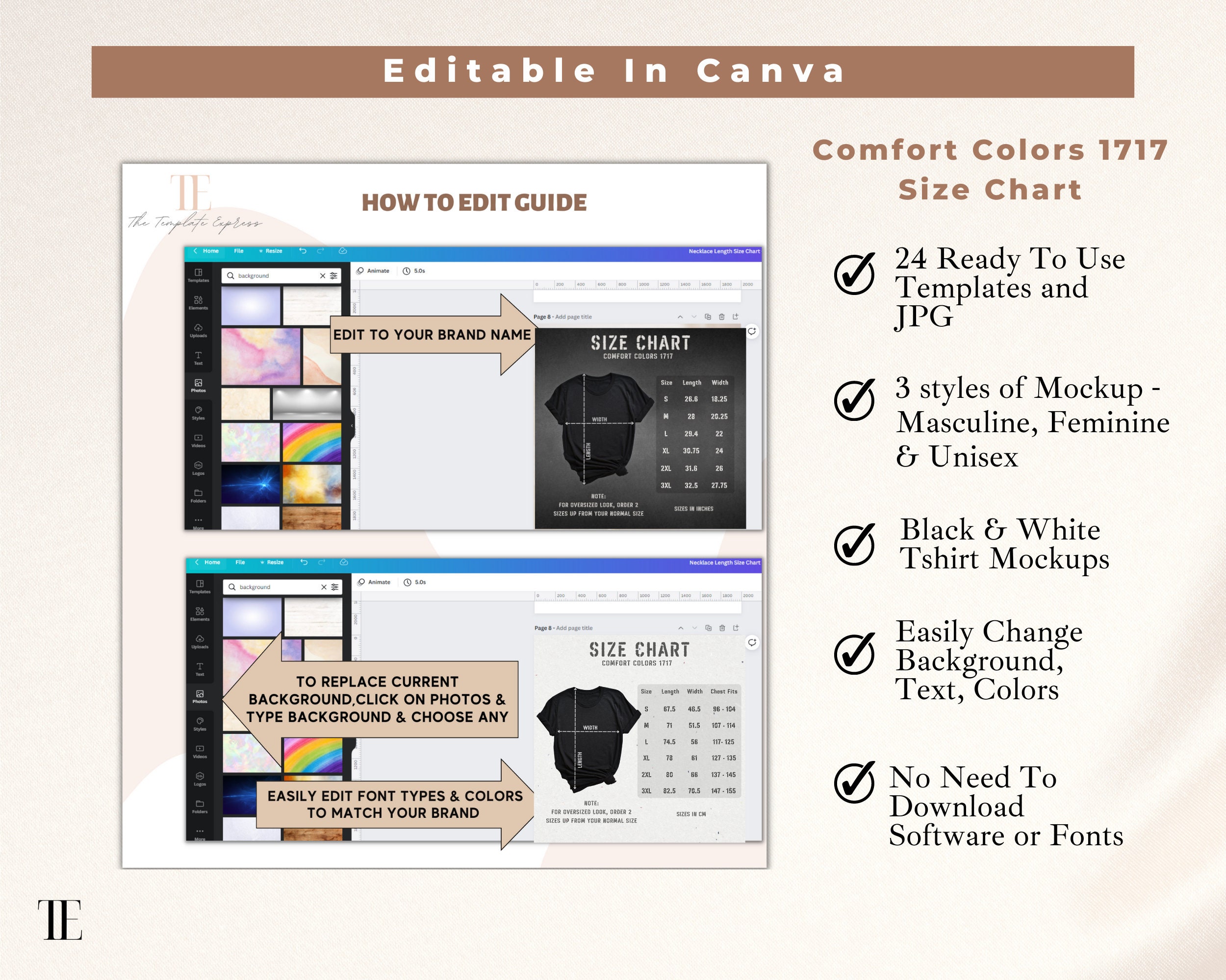 Comfort Colors Size Chart 1717 Men Flatlay Mockup Bundle Comfort Color ...