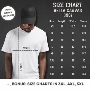 Bella Canvas 3001 Size Chart Male Model White T Shirt Mockup Editable ...