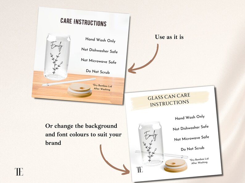 16oz Glass Can Mockup Care Instructions Card Glassware Care Guide ...