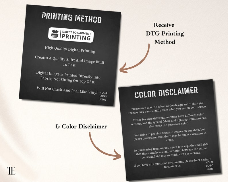 Etsy Shop Policy Template, Direct to Garment DTG Tshirt Printing and ...