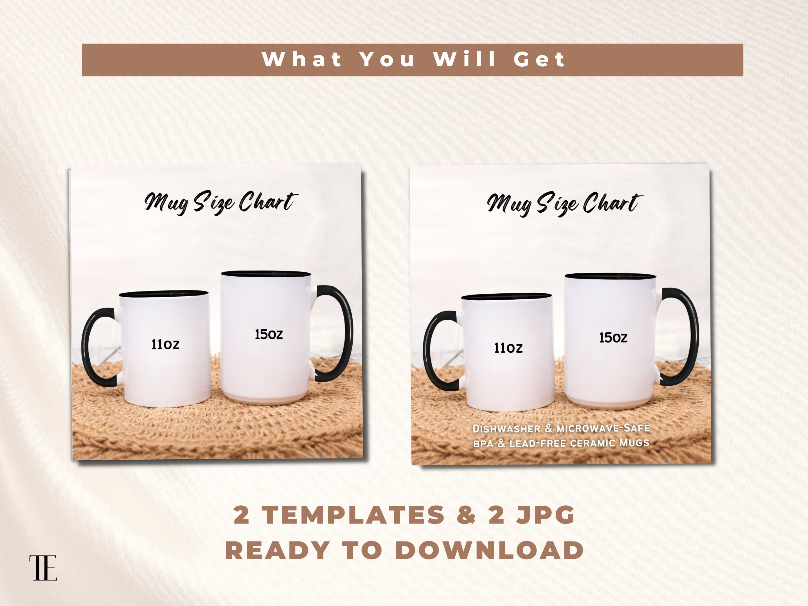 Two Tone Coffee Mug Size Chart OZ Black Handle Mug Mockup 11oz and 15oz ...