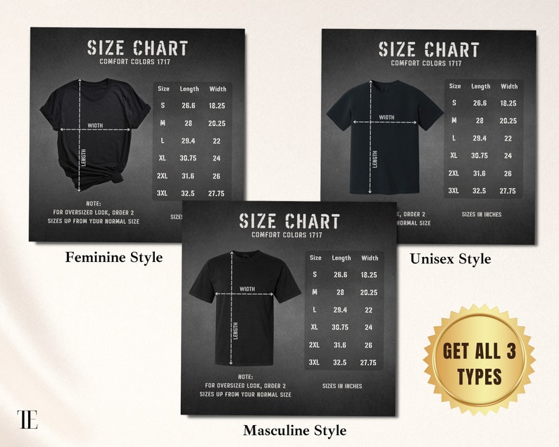 Comfort Colors Size Chart C1717 Size Guide Flatlay Black Tshirt Comfort ...