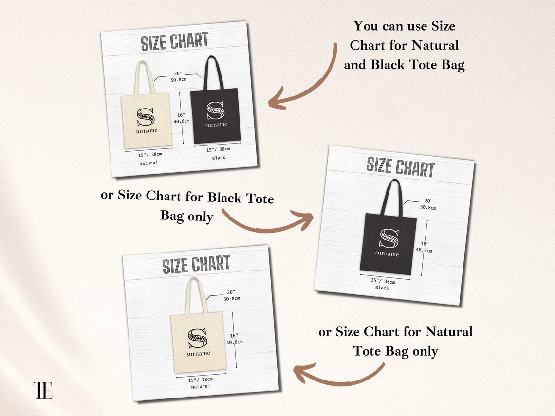 Liberty Bags OAD113 Canvas Tote Bag Size Chart Mockup Template, Black ...