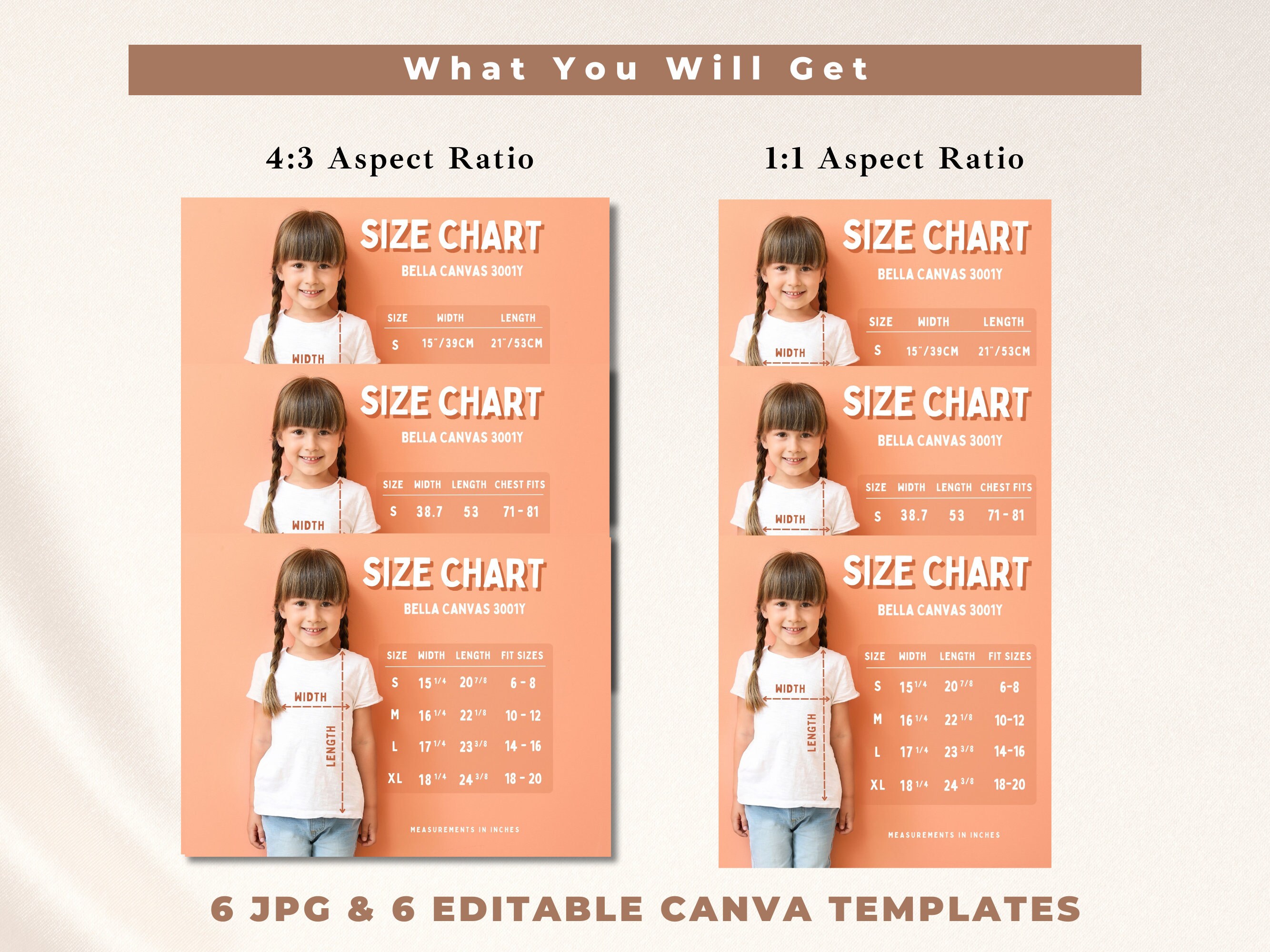 Kids Size Chart Bella Canvas 3001Y Youth Tee Girl Model Size Guide for ...