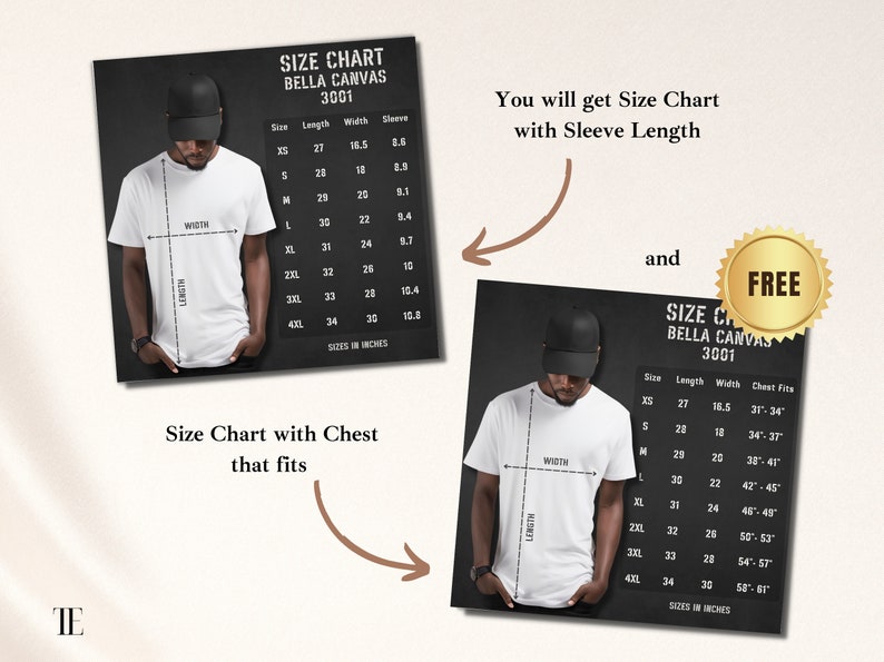 Bella Canvas 3001 Size Chart Male Model White T Shirt Mockup Editable ...