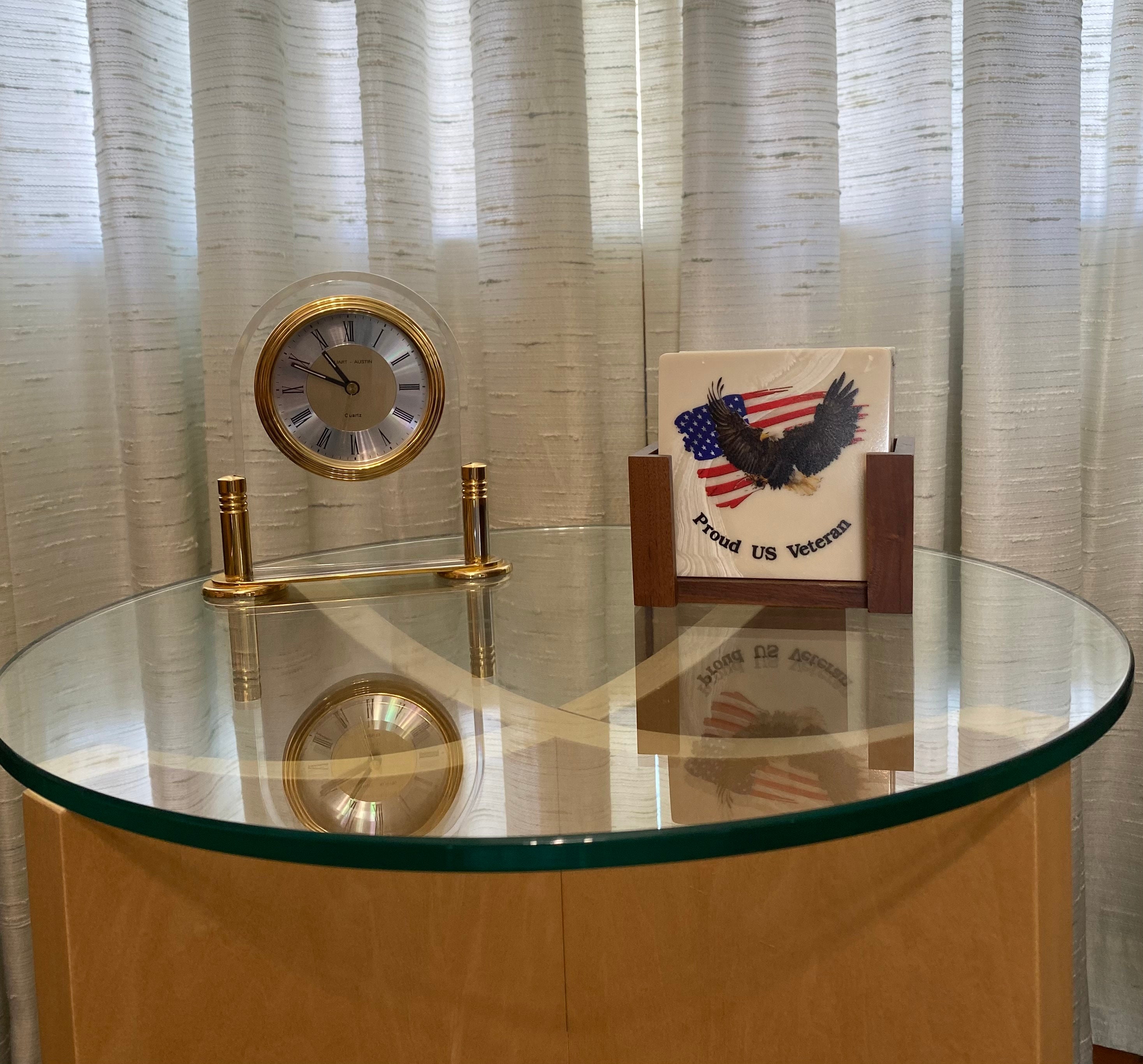 Set of 4 Cultured Marble Full Color Coaster Coasters Wooden Holder ...