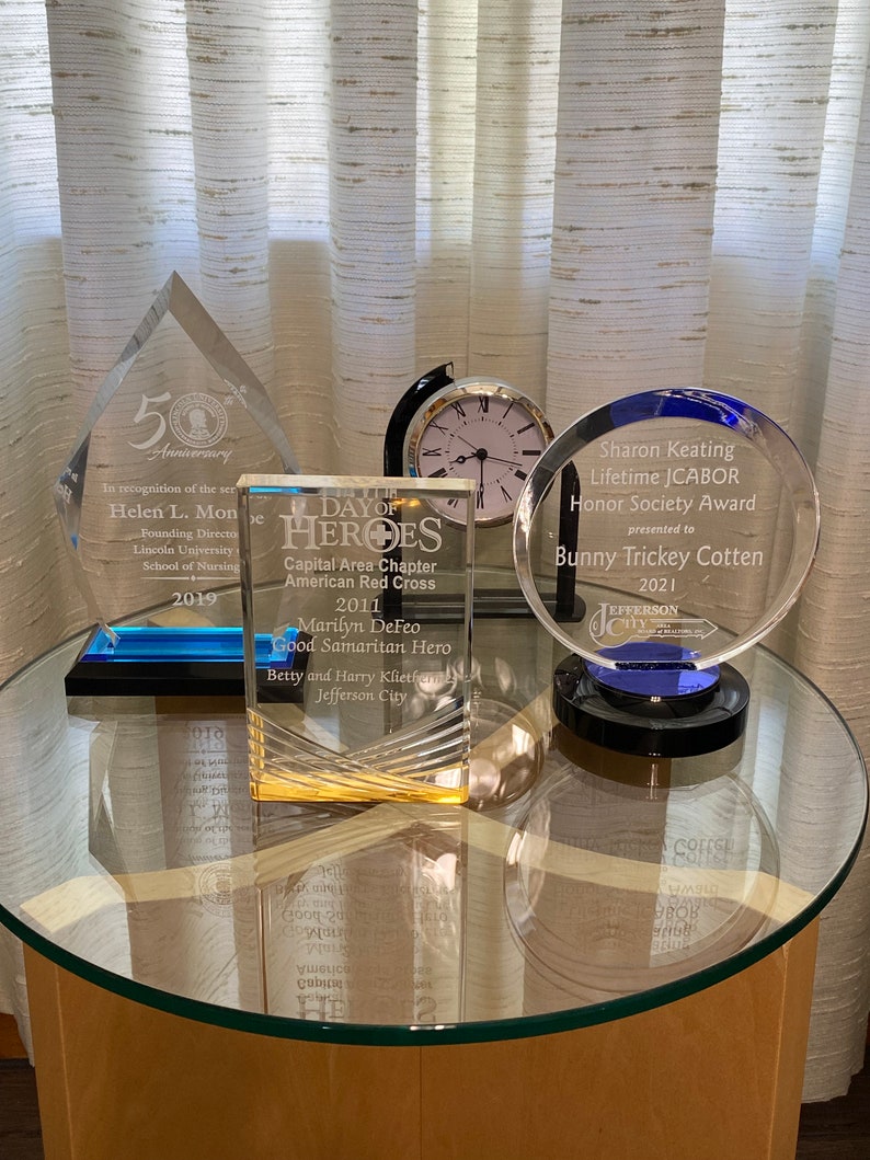 Acrylic Award Engraved Blue Fusion Gold Circle Diamond Impress Custom ...