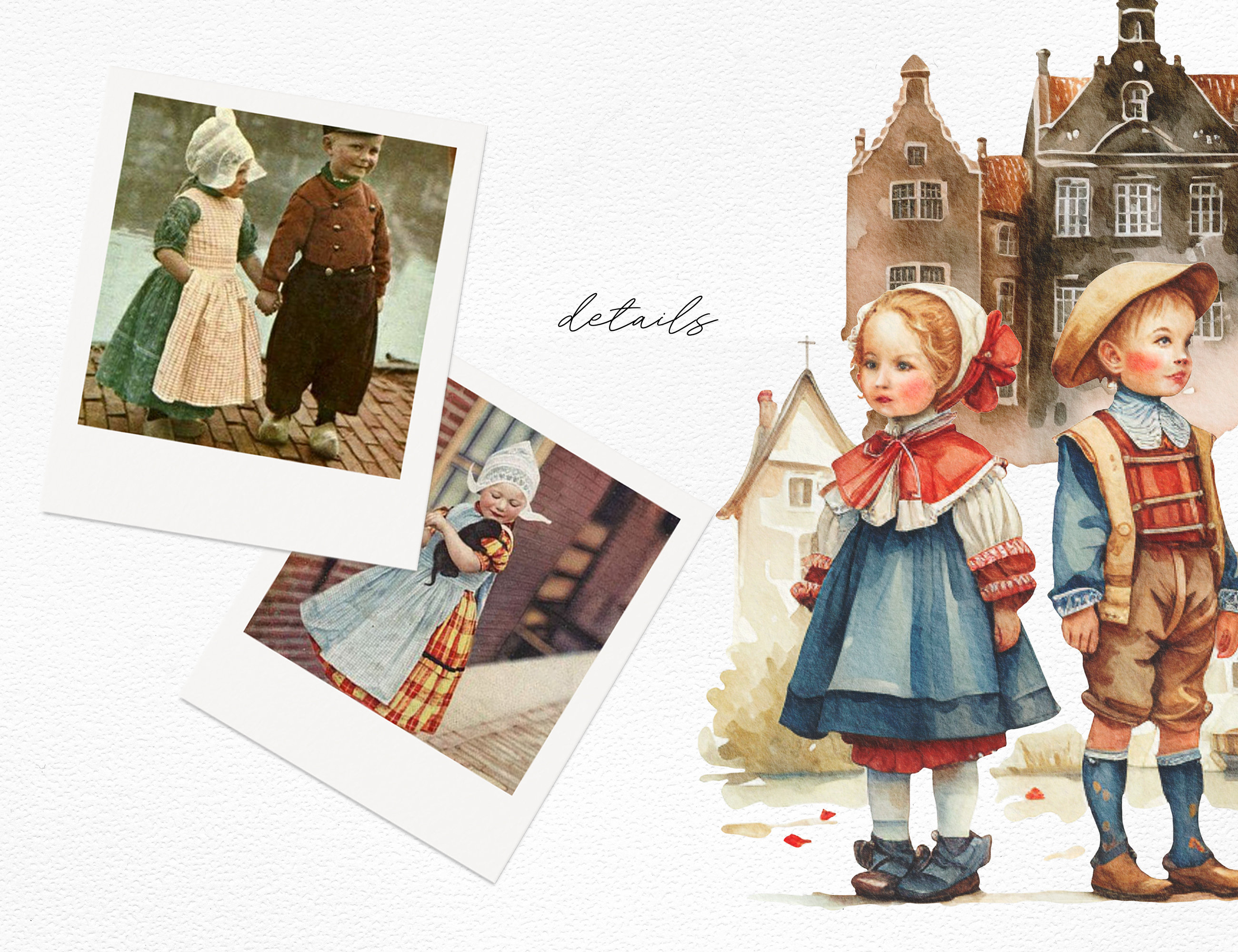 Dutch Vintage Kids Watercolor Clipart Delft Blue Clipart Amsterdam ...
