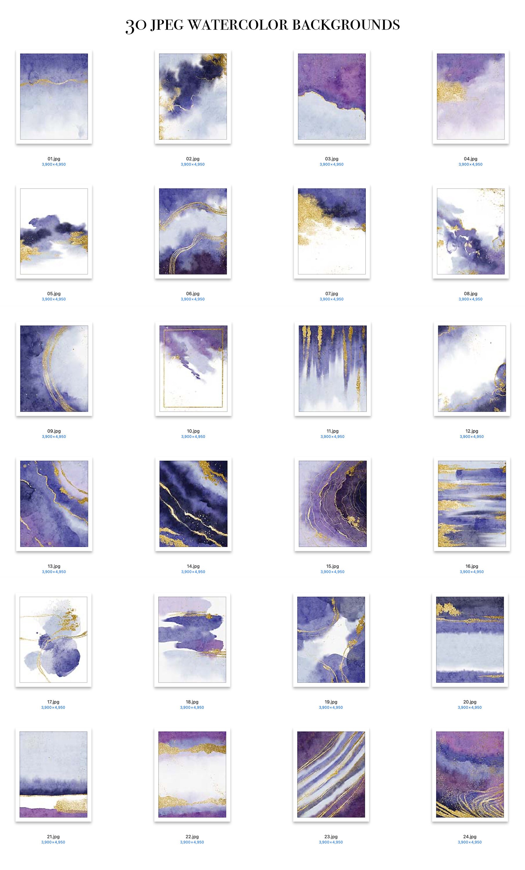 Purple Gold Watercolor Backgrounds – Elegant Digital Papers, Abstract ...