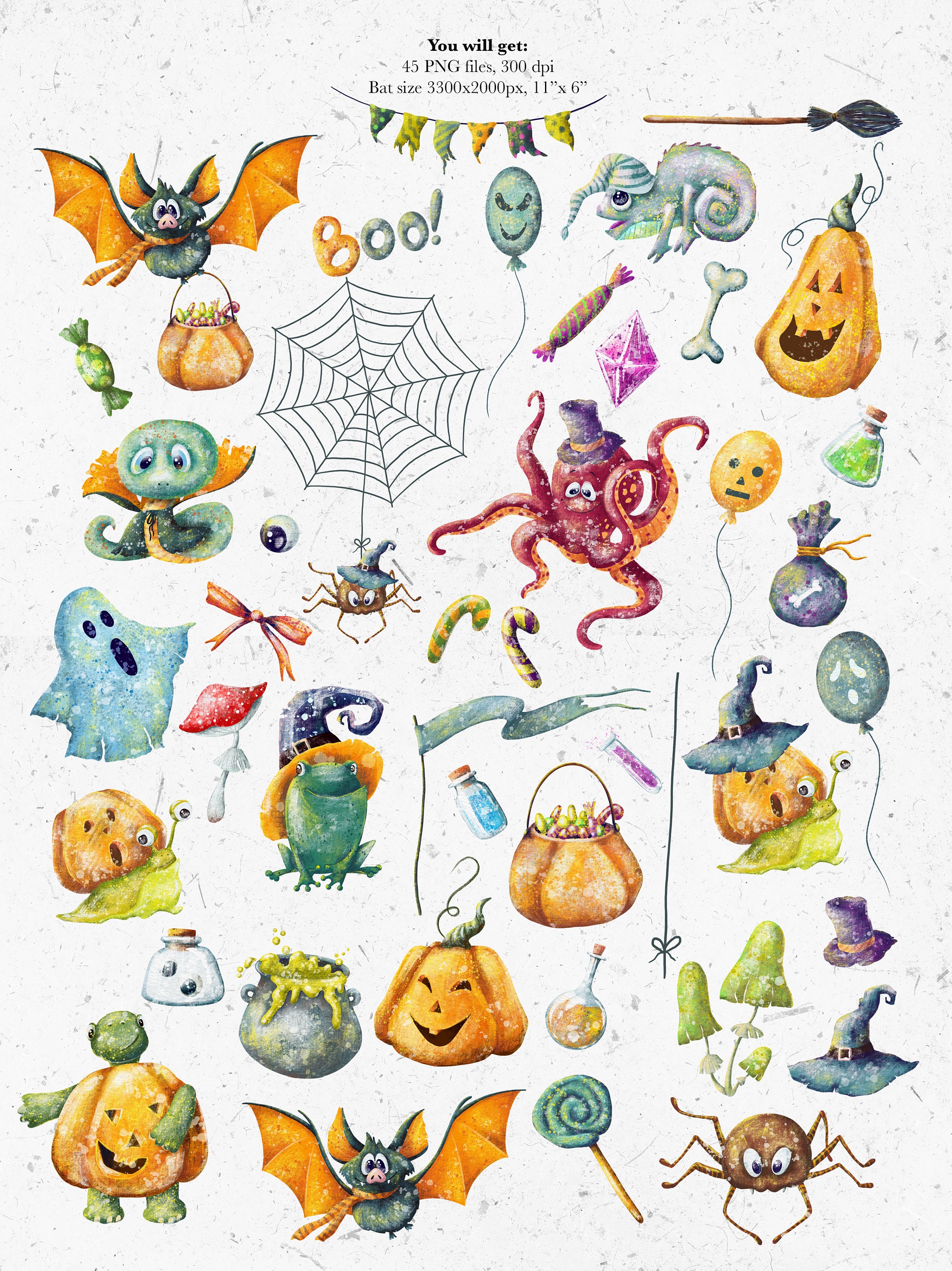 Spooky Halloween Clipart Cartoon Halloween Items Children - Etsy