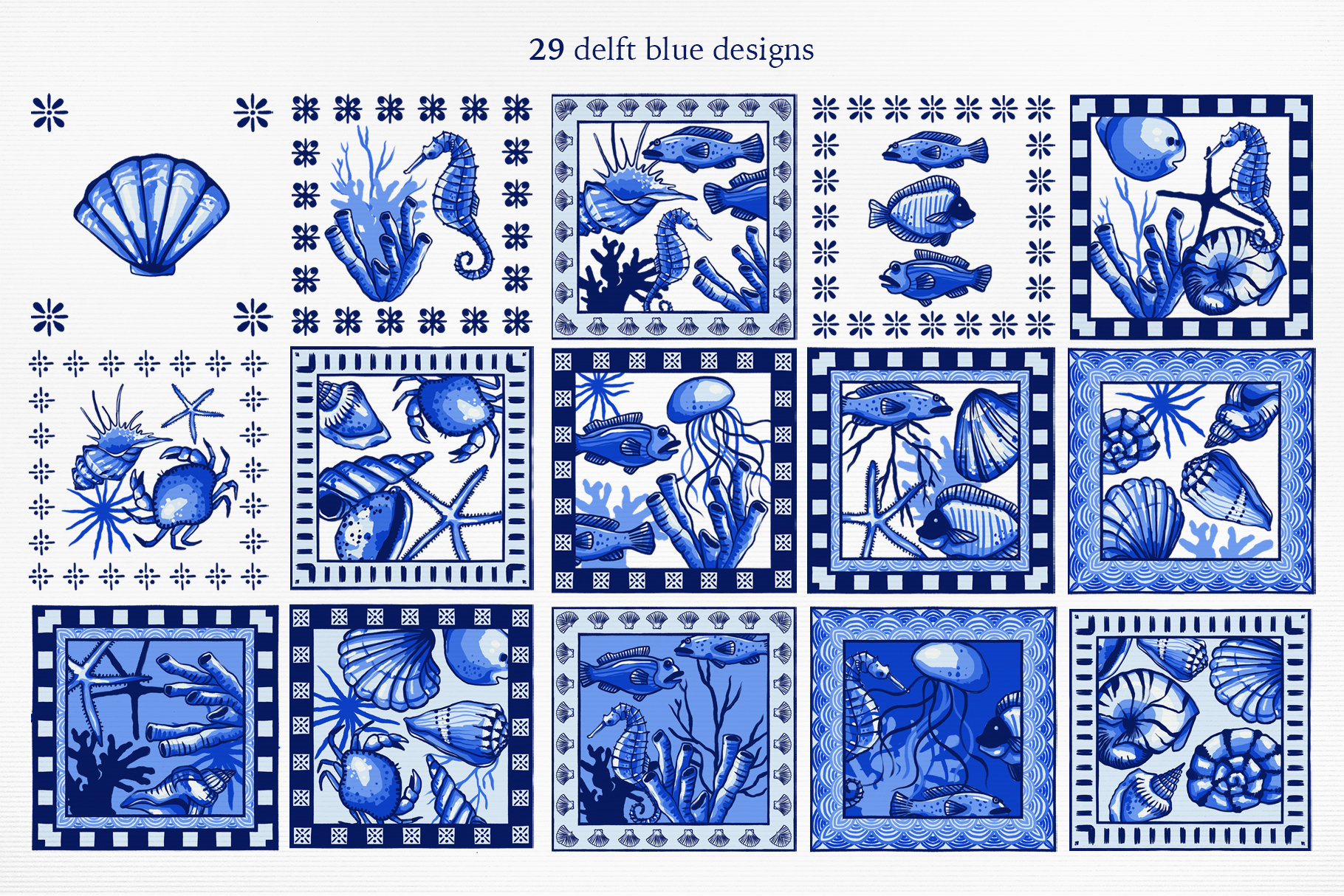 Nautical Mediterranean Delft Blue Tiles Nautical Clipart Marine Dutch ...