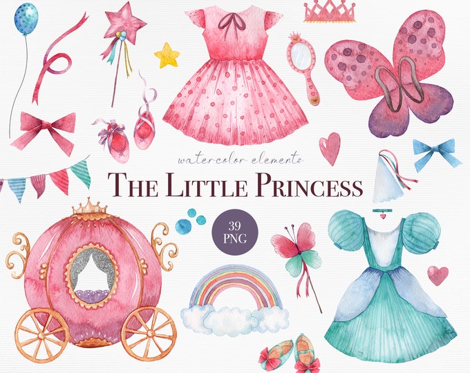 Princess Watercolor Clipart Set – Hand-painted Fairy Tale Illustrations ...