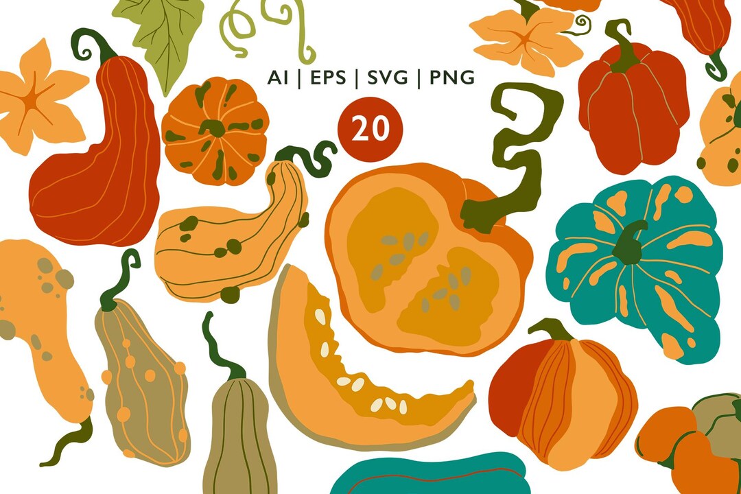 Pumpkin Vector Clipart Set – Hand-drawn Fall Harvest Graphics (EPS SVG ...