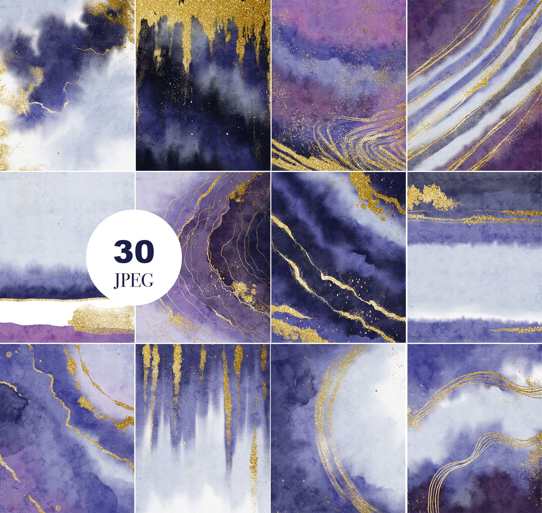 Purple Gold Watercolor Backgrounds – Elegant Digital Papers, Abstract ...