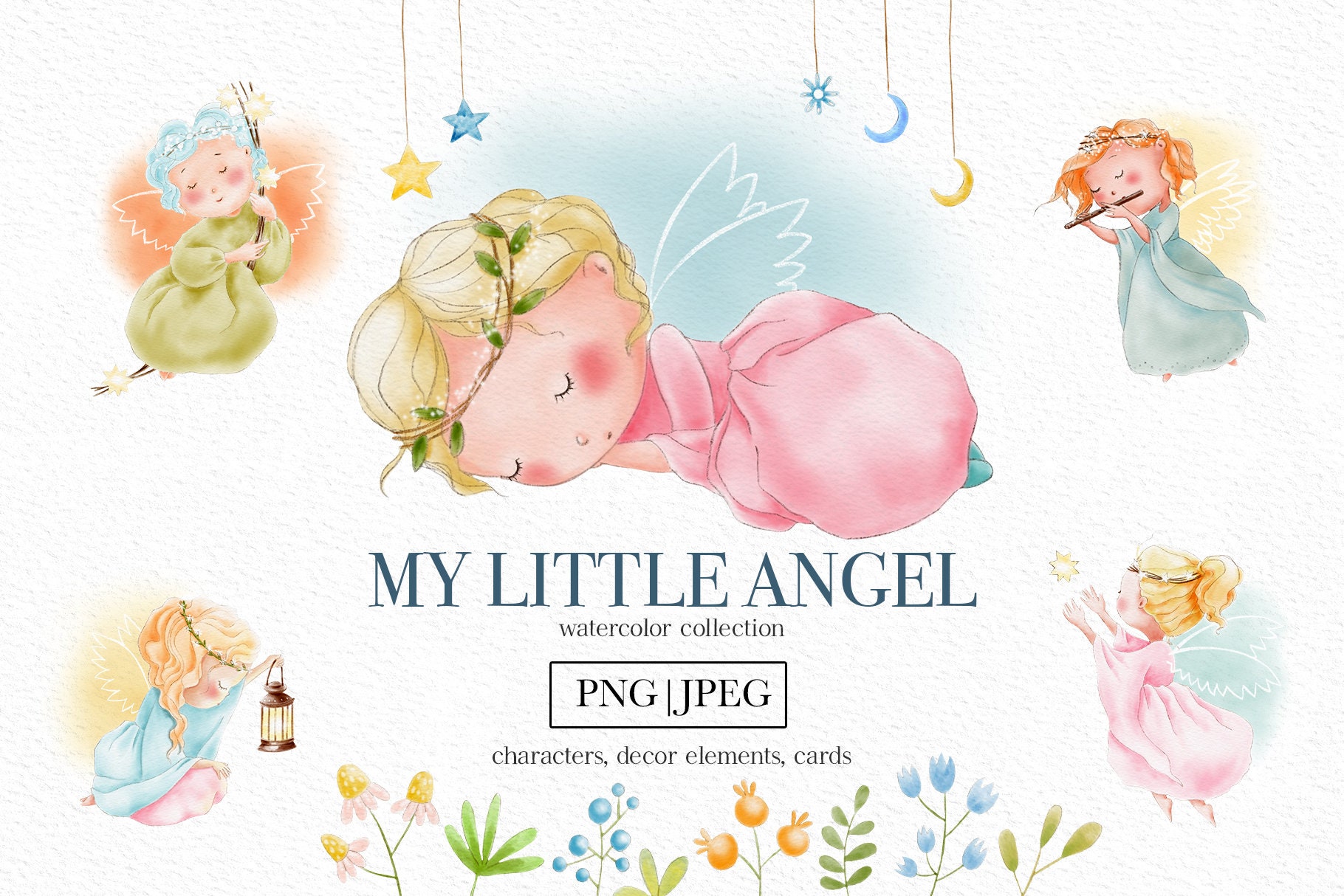 Angels Watercolor Clipart ,girls Characters, Watercolor Clipart ...