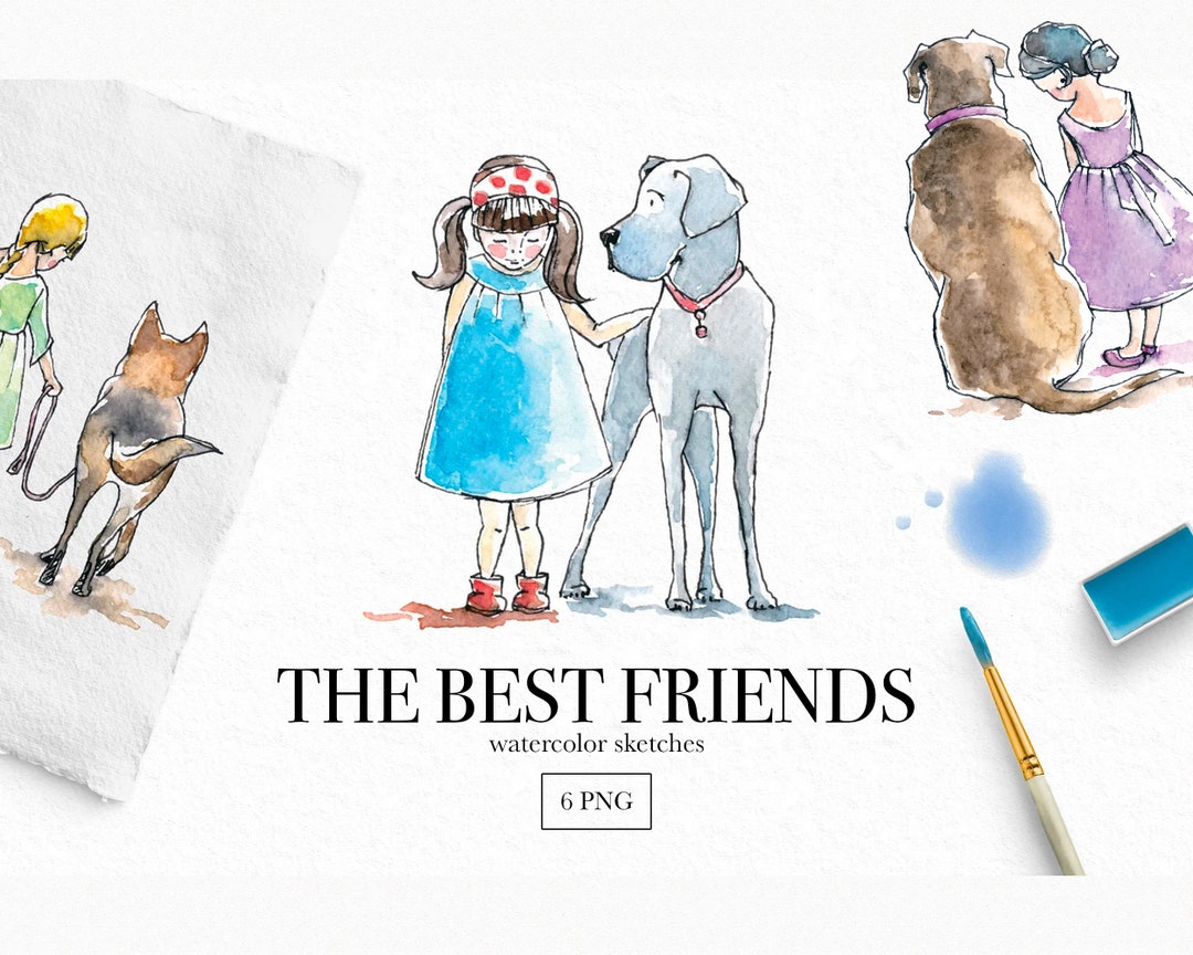 Girls and Dogs Clip Art , Kids Characters, Dogs Watercolor, Little Baby ...