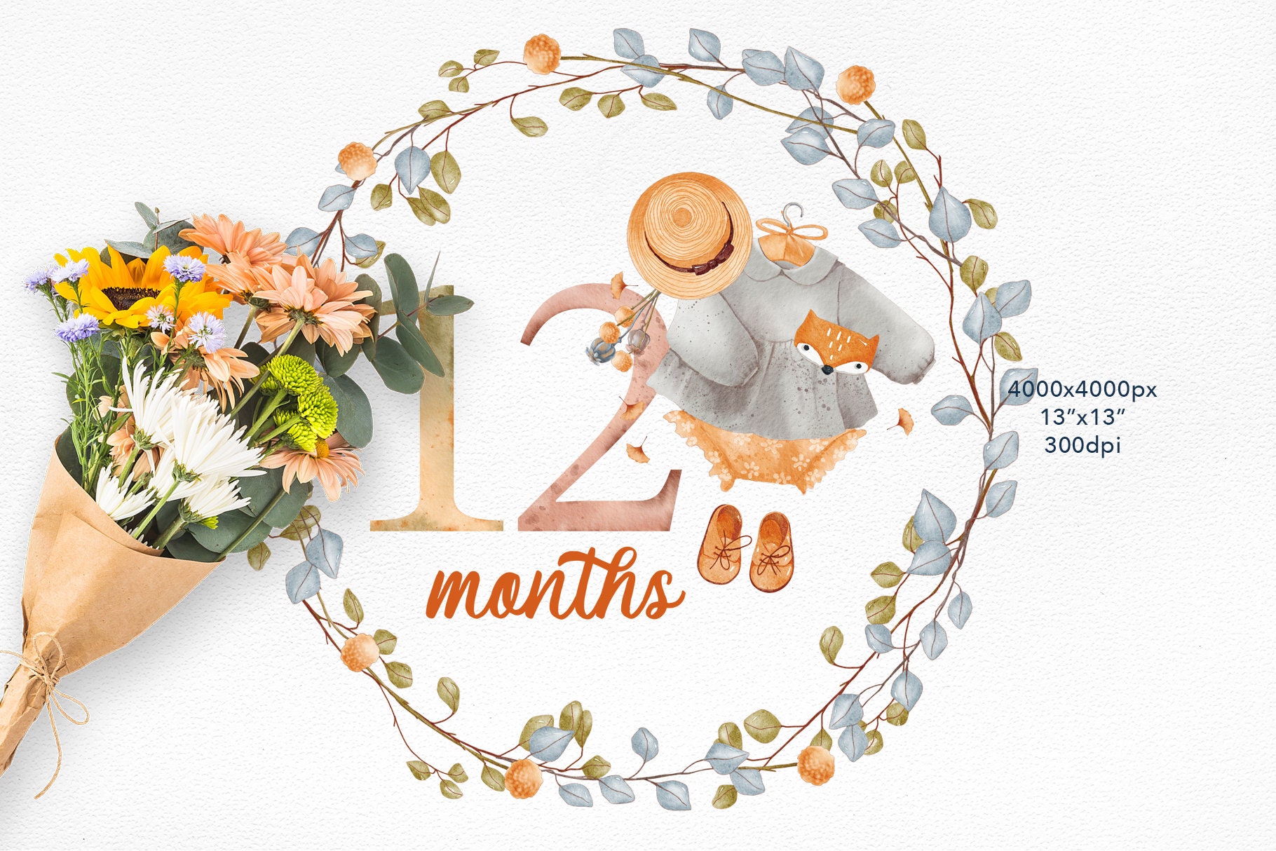 12 Twelve Months Baby Anniversary Clipart Metrics, Baby Shower Clip Art ...