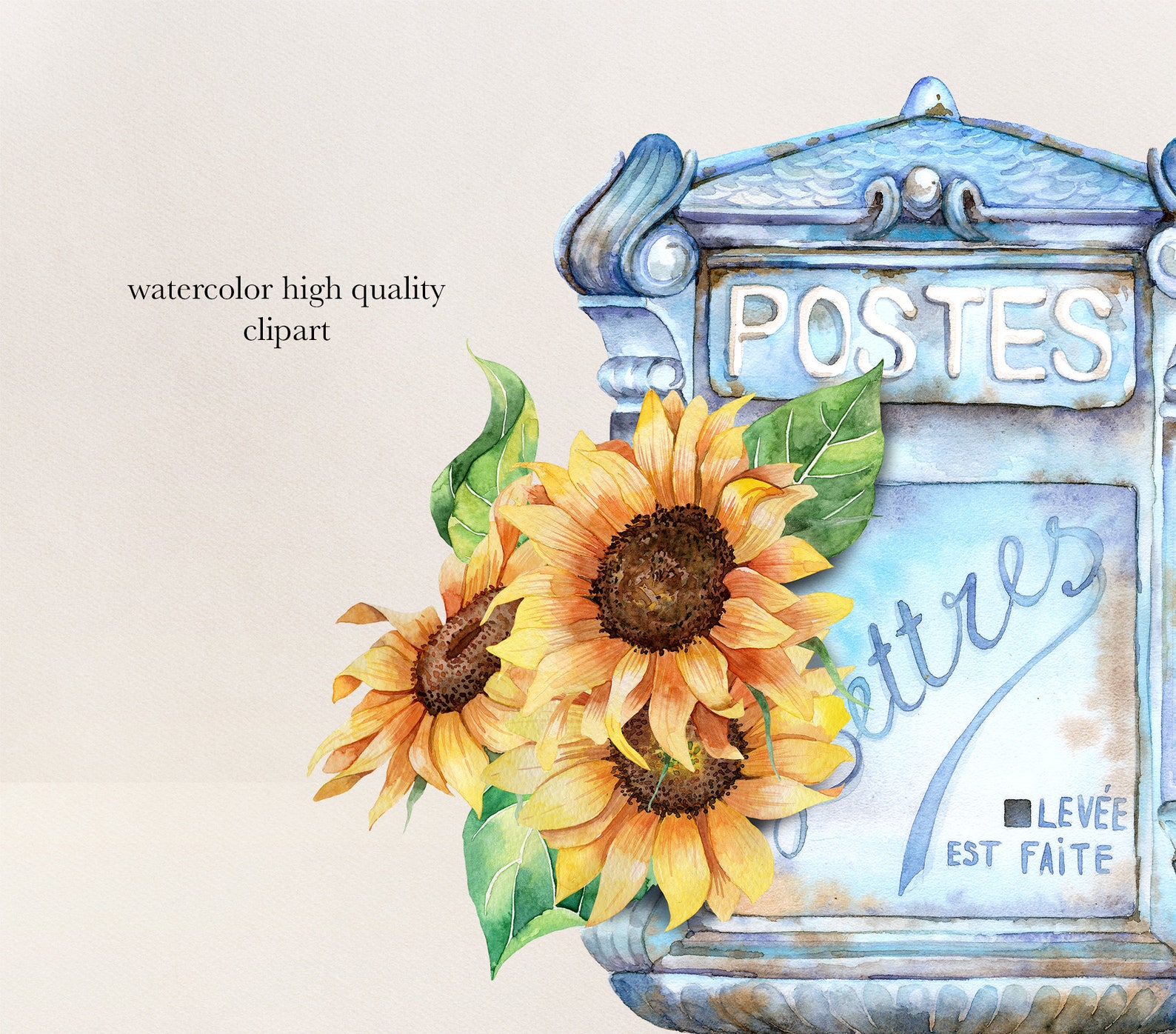 Watercolor Mailboxes Clip Art, Postal Vintage Letter Box With ...