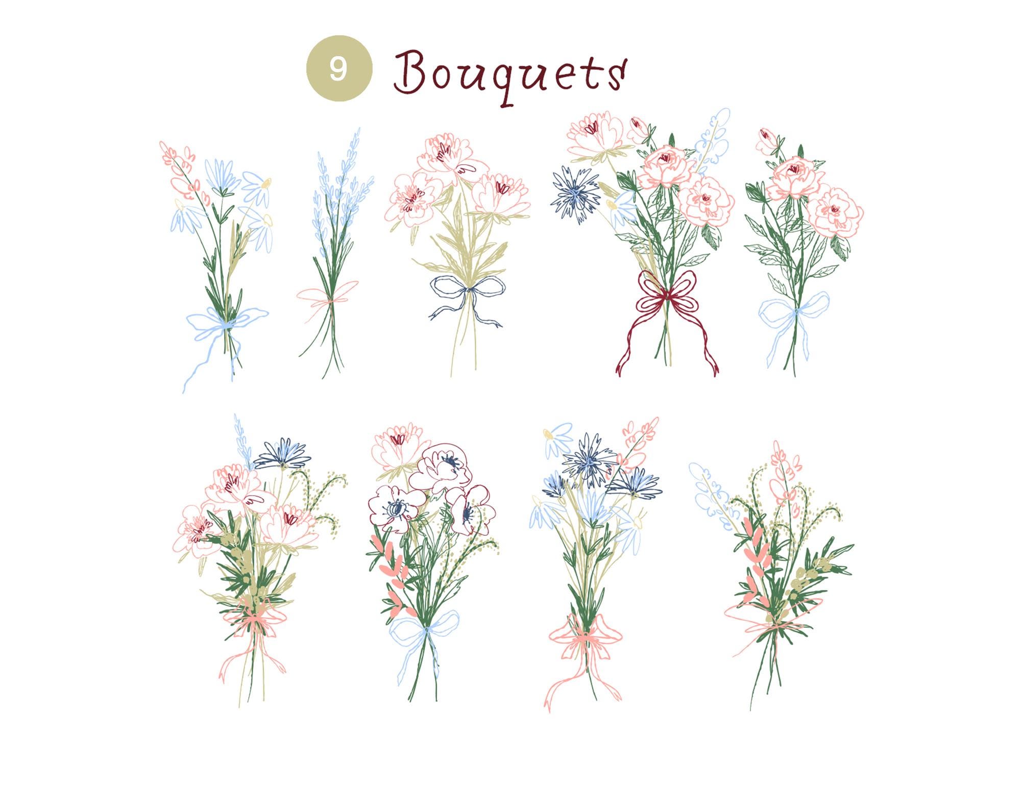 Hand-drawn Flower Bouquets Clipart Set - Floral Illustrations PNG, SVG ...