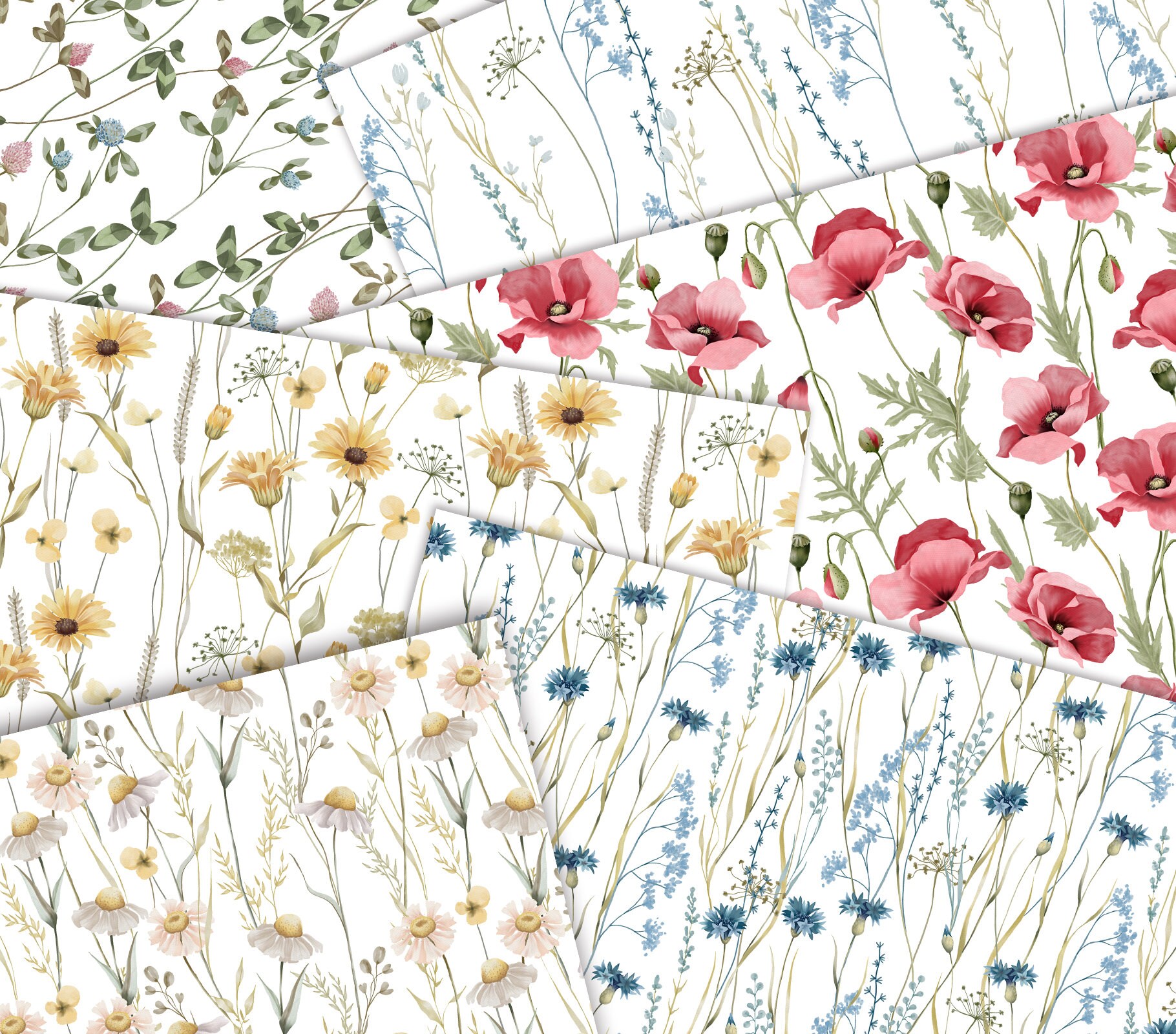 Meadow Flowers Paper Set Wildflower Digital Paper Spring - Etsy