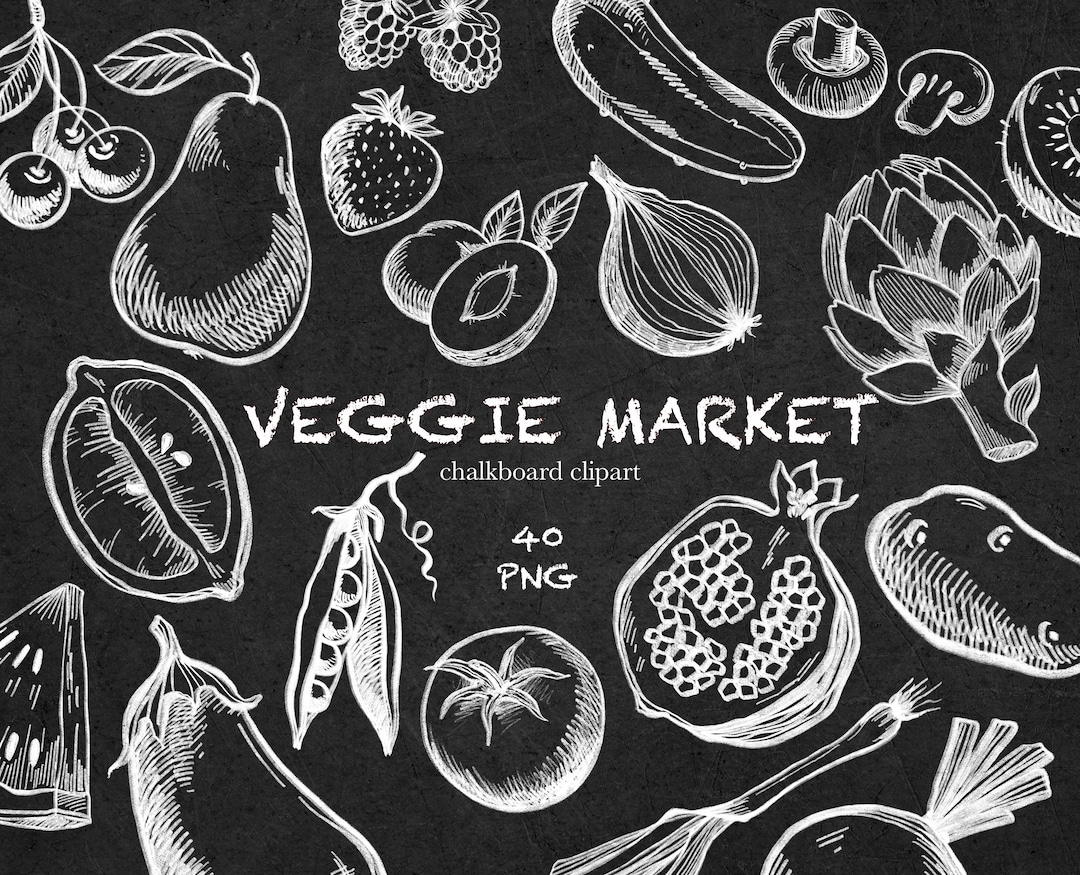 Chalkboard Fruit & Veggie Clipart – 40 PNG Graphics (digital Download ...