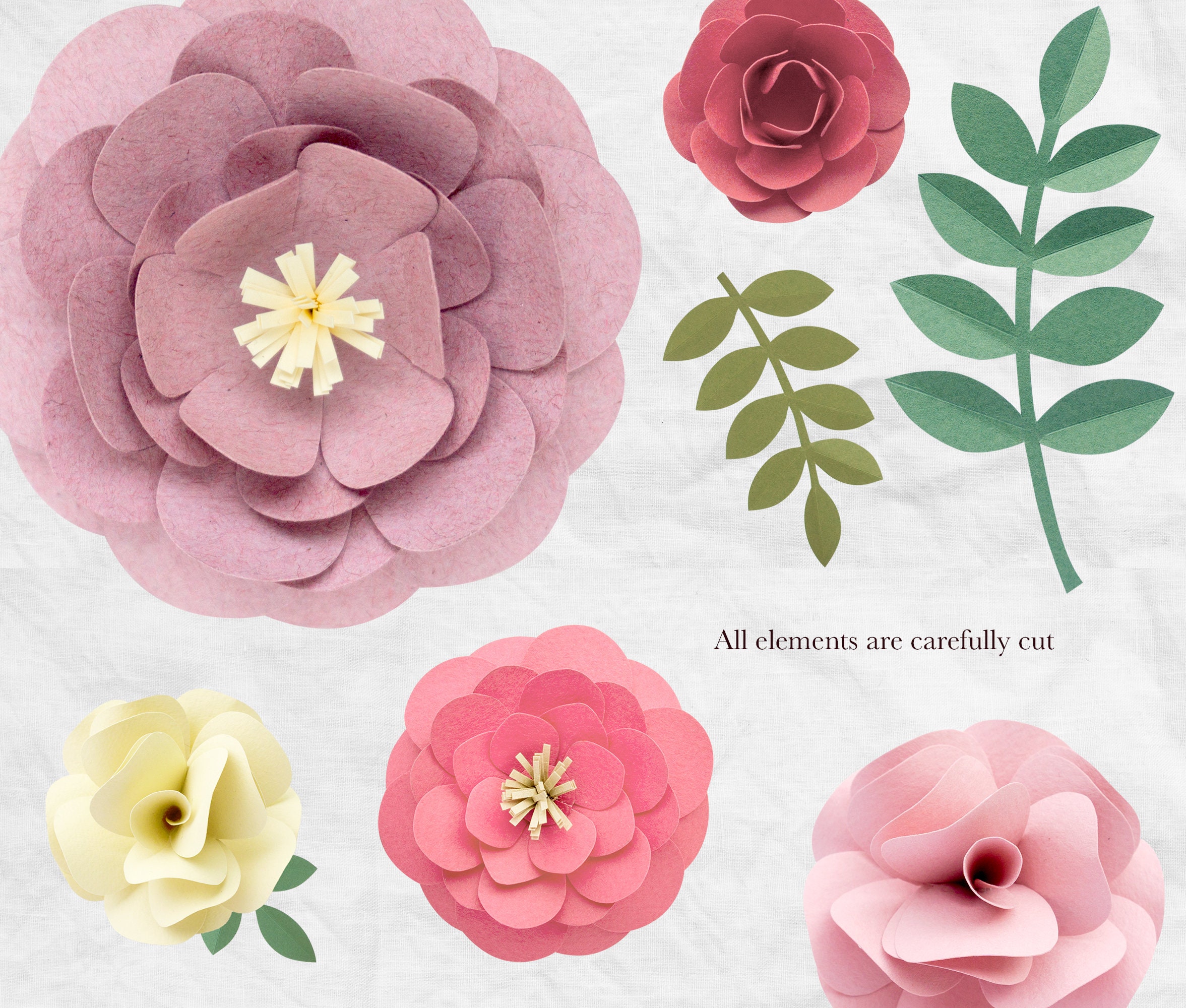 Floral Paper Cut Clip Art, Paper Flowers & Leaves Clip Art, Origami ...