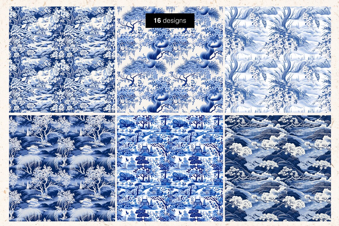 Blue Willow SEAMLESS Patterns, China Motifs Digital Papers Download ...