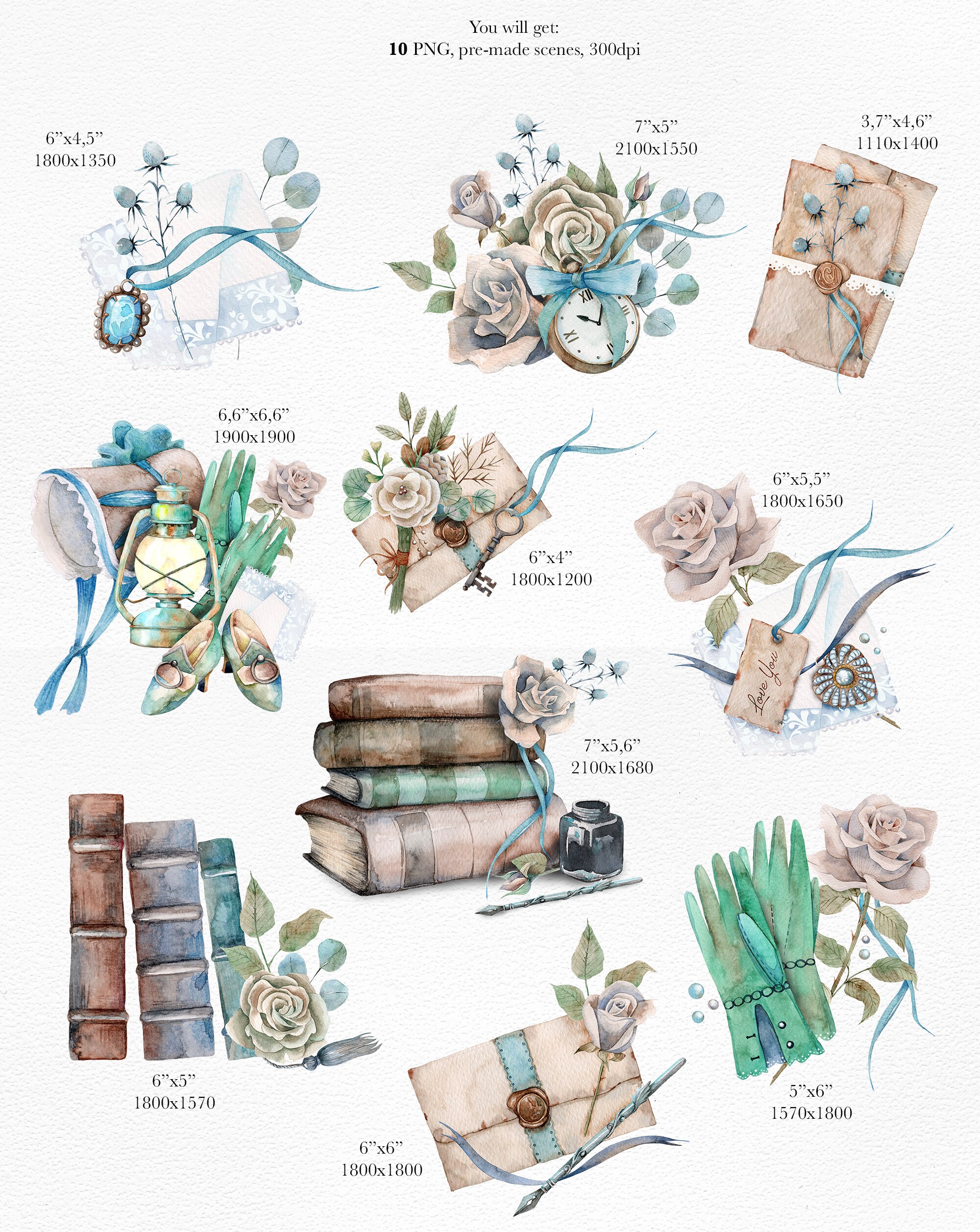 Romantic Age Watercolor Clipart, Vintage Valentine, Antique Keys (PNG ...