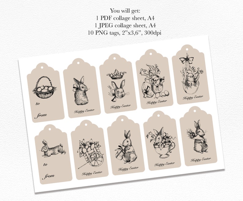 Easter Gift Tags, Bunny Basket Label, Vintage Easter Tags, Royal Easter ...