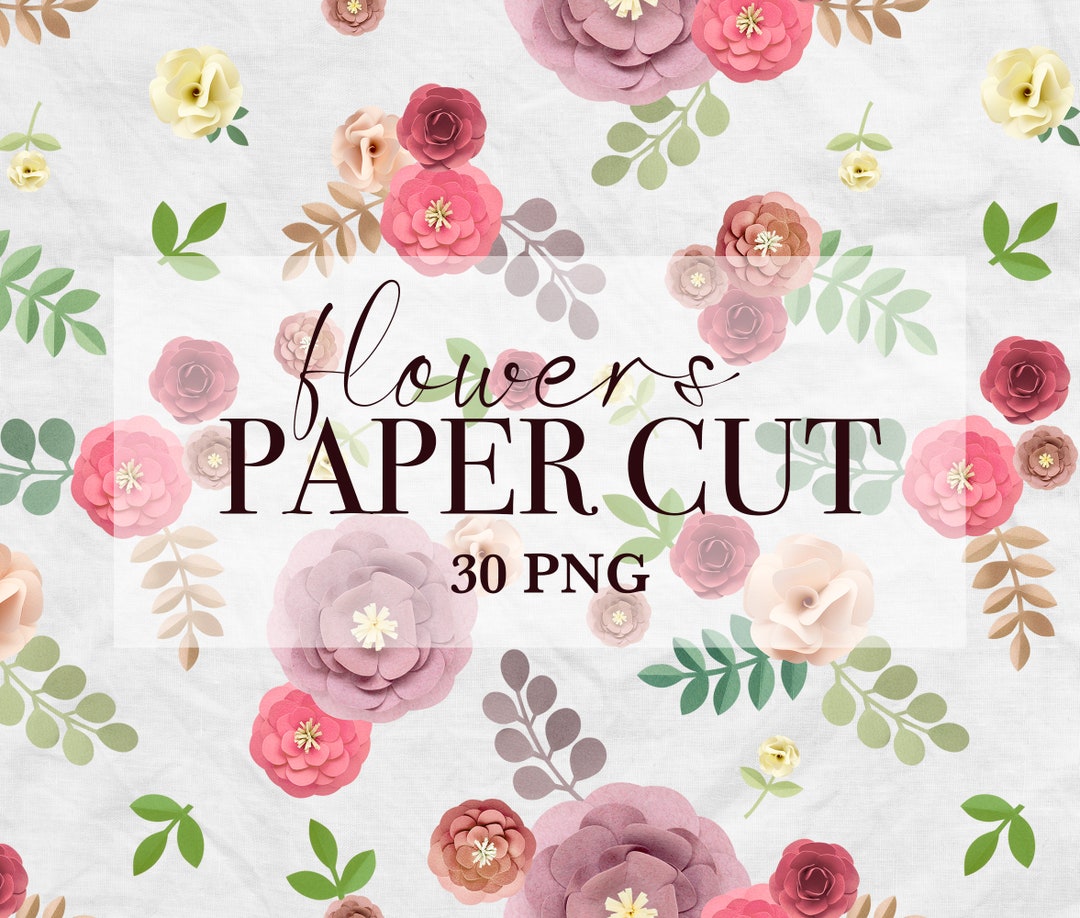 Floral Paper Cut Clip Art, Paper Flowers & Leaves Clip Art, Origami ...