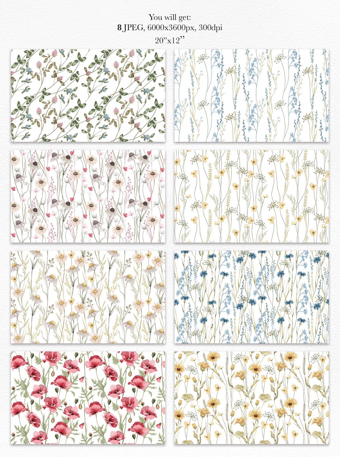 Meadow Flowers Paper Set Wildflower Digital Paper Spring - Etsy