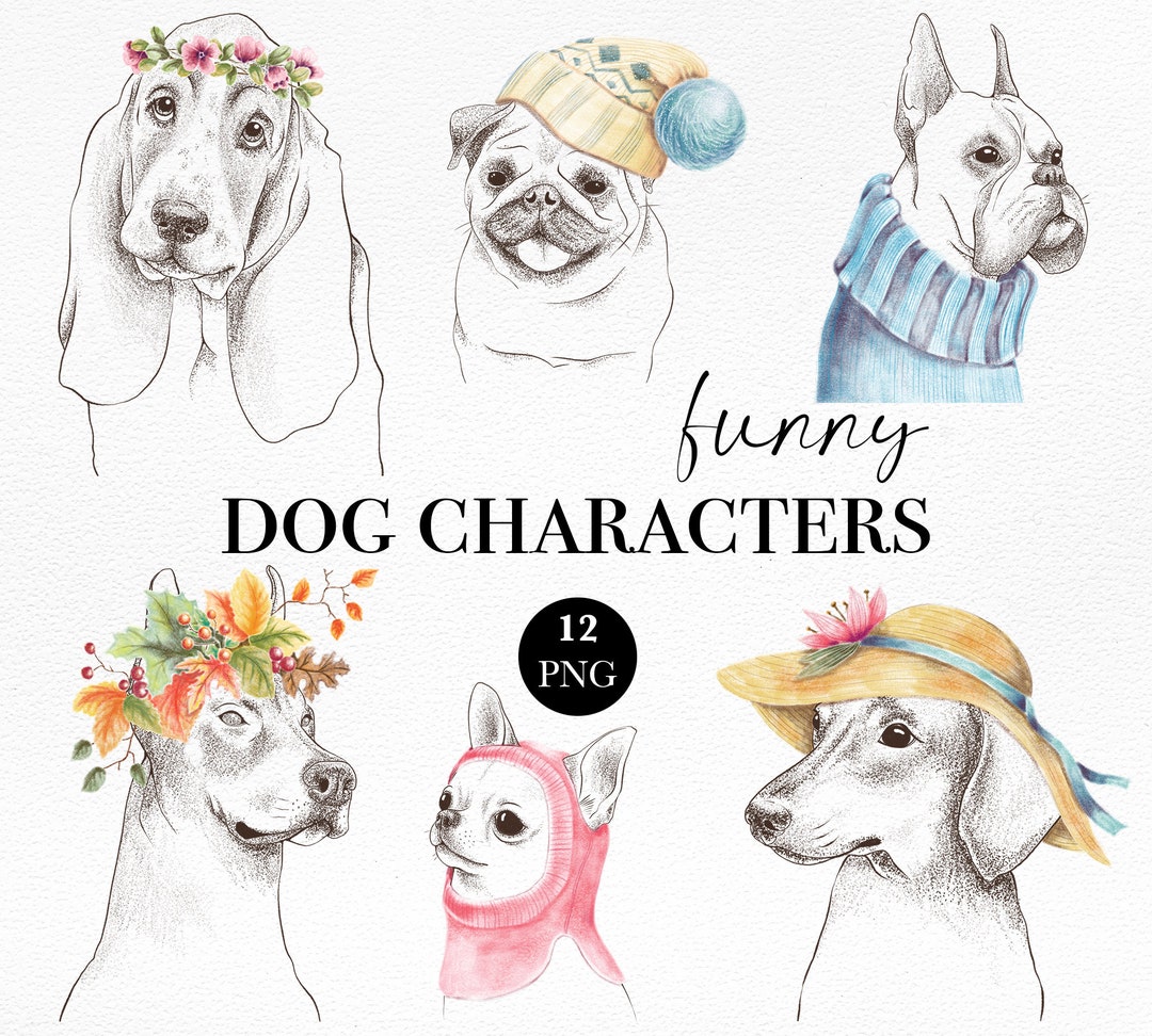 Outline Funny Dog Clipart, Dog Breeds Clip Art, Cute Dog Portraits, Pet ...