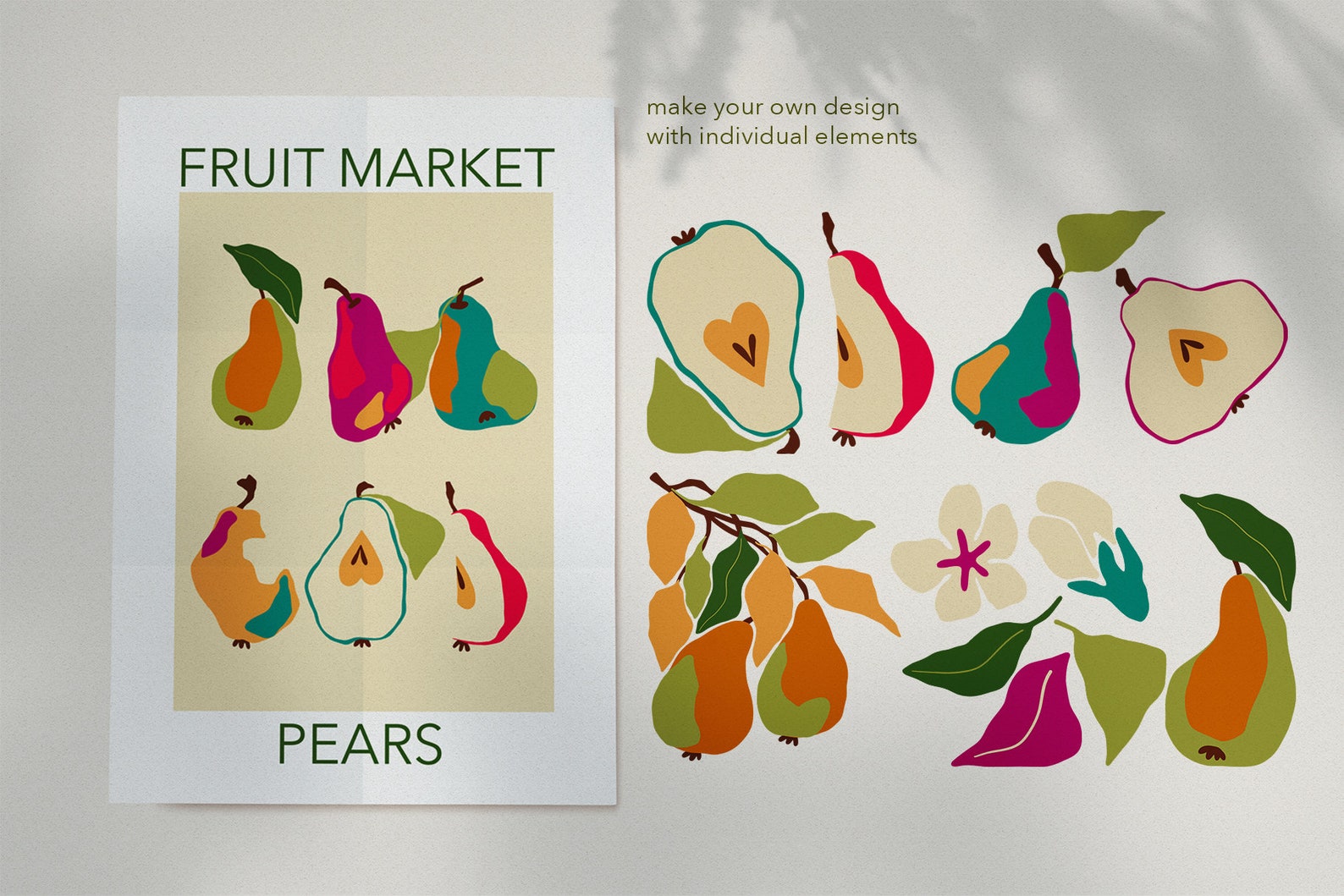 Vector Pear Clipart. Pears Fruits, Green Leaves, Pear Blooming. Fruit ...