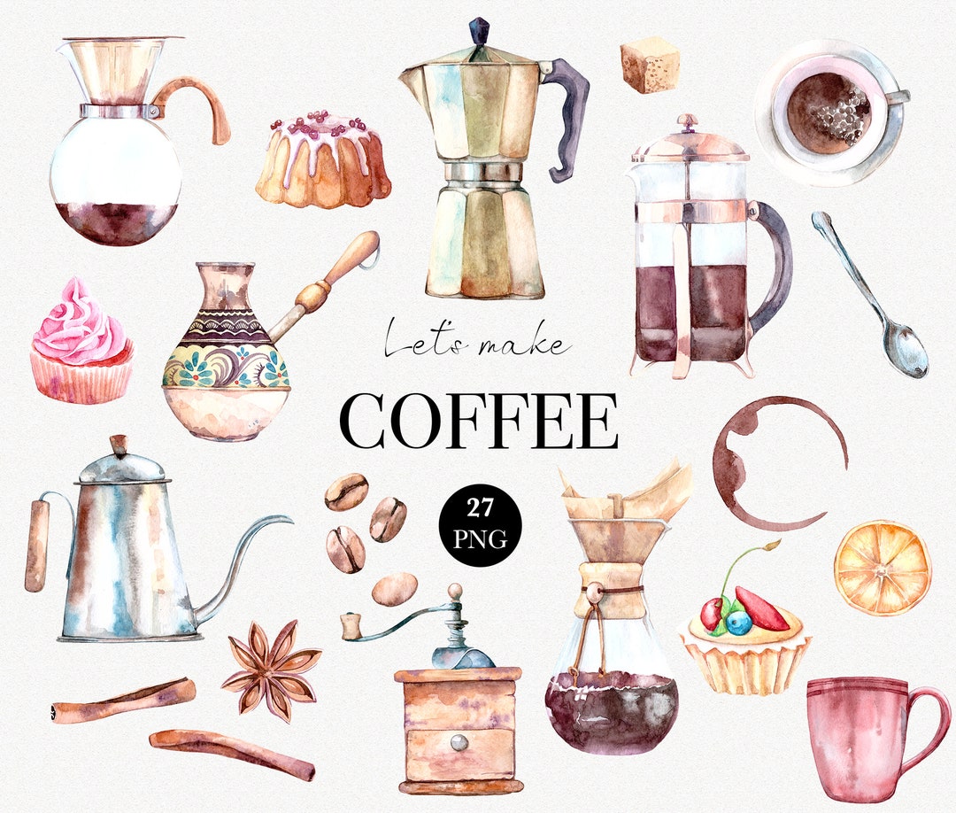 Watercolor Coffee Clipart, Coffee Drinks Clip Art, Vintage Coffee ...