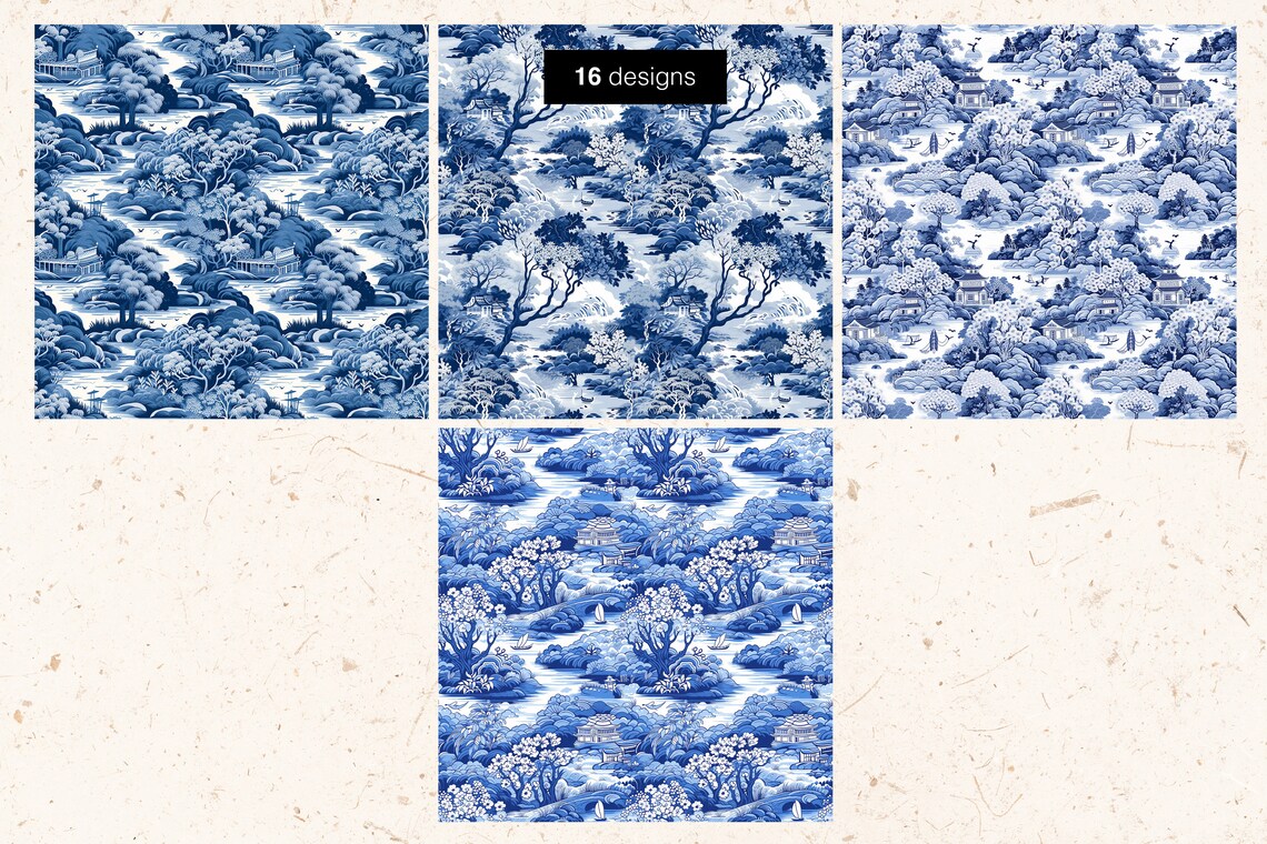 Blue Willow SEAMLESS Patterns, China Motifs Digital Papers Download ...