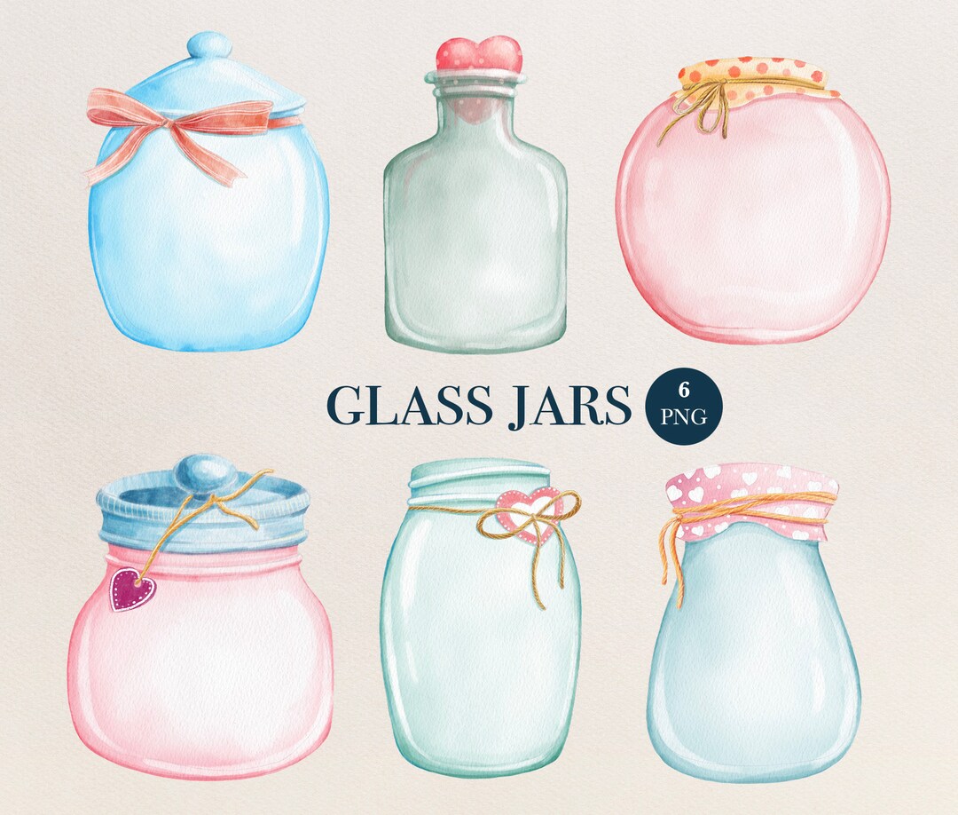 Watercolor Valentine Jar Clip Art, Watercolor Glass Jars and Bottles ...