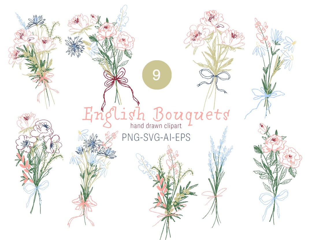 Hand-drawn Flower Bouquets Clipart Set - Floral Illustrations PNG, SVG ...