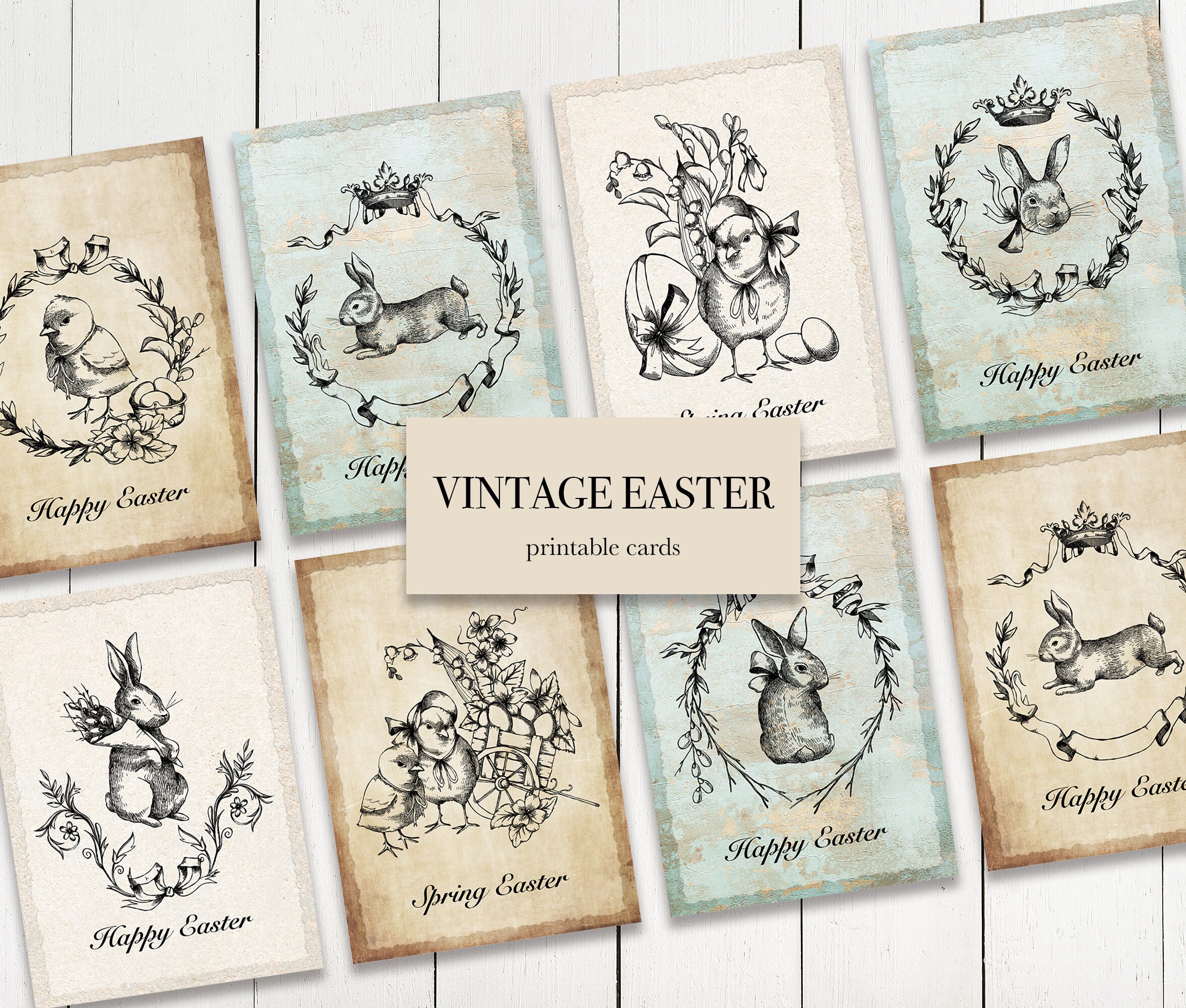 Vintage Printable EASTER Cards Card Set Happy Easter Set of - Etsy