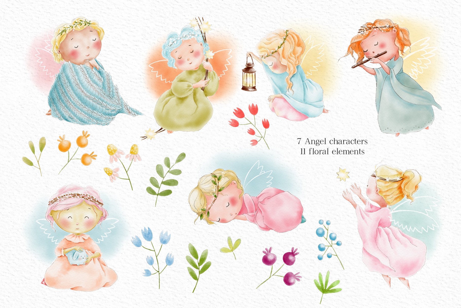 Angels Watercolor Clipart ,girls Characters, Watercolor Clipart ...