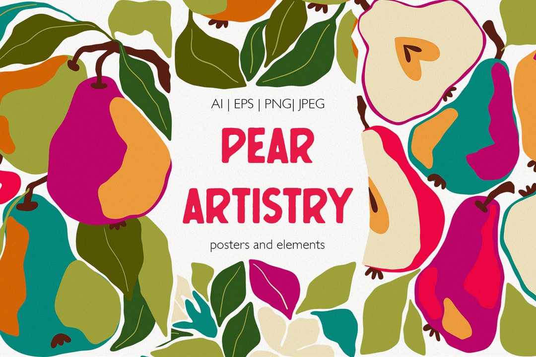 Vector Pear Clipart. Pears Fruits, Green Leaves, Pear Blooming. Fruit ...