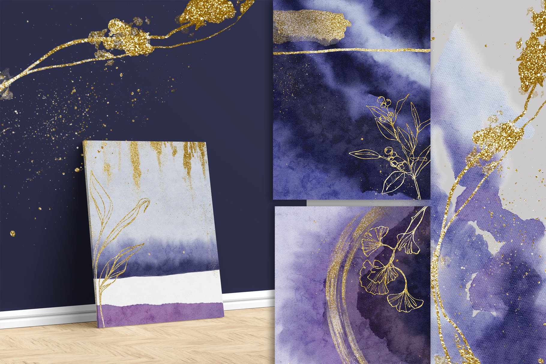 Purple Gold Watercolor Backgrounds – Elegant Digital Papers, Abstract ...