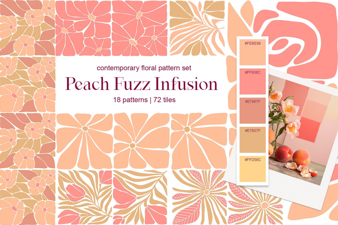 Peach Fuzz Floral Pattern Set – Seamless Tiles (digital Download) - Etsy