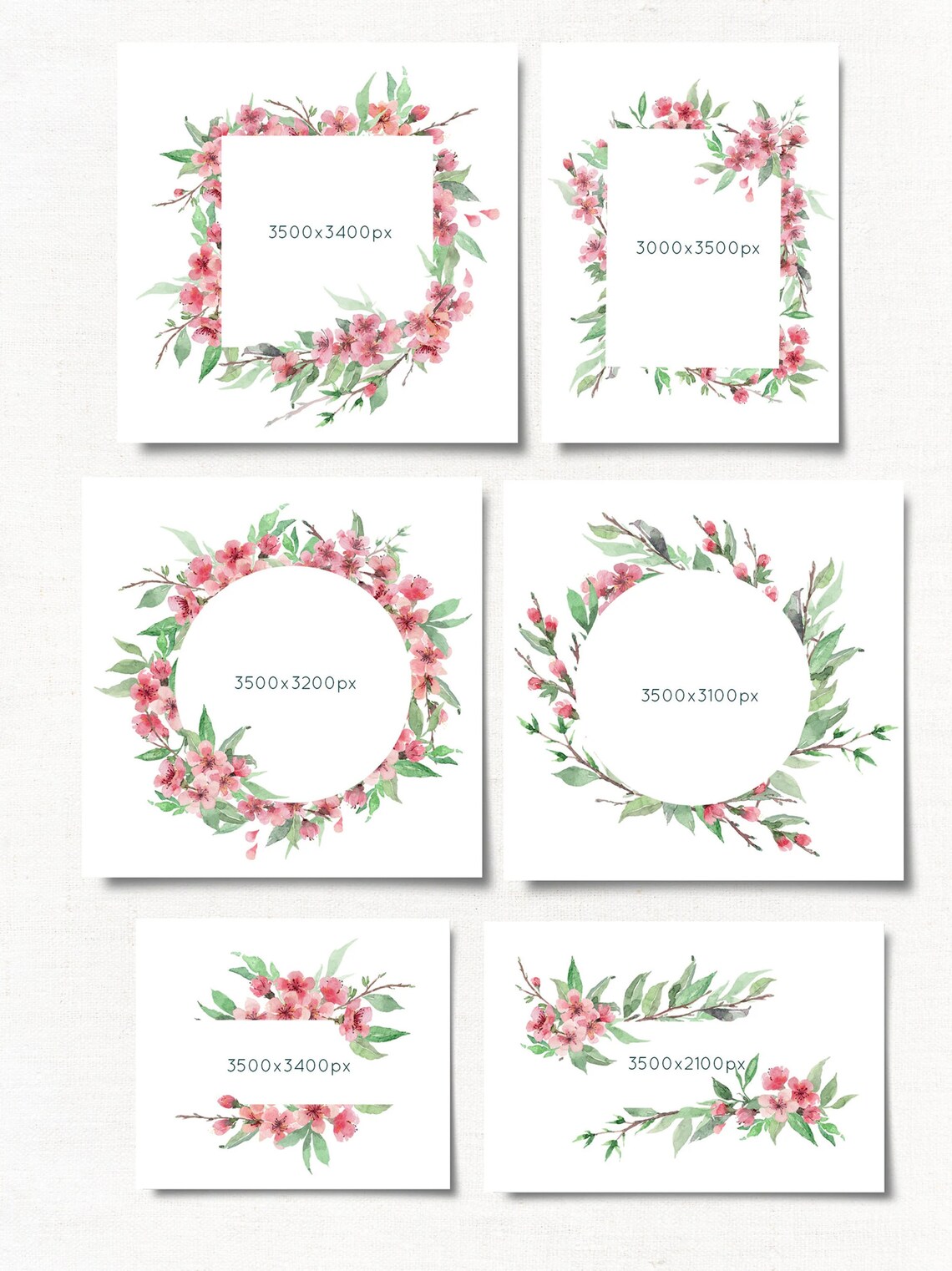 Spring Blooming Watercolor Floral Clipart Frames Borders Wreaths ...