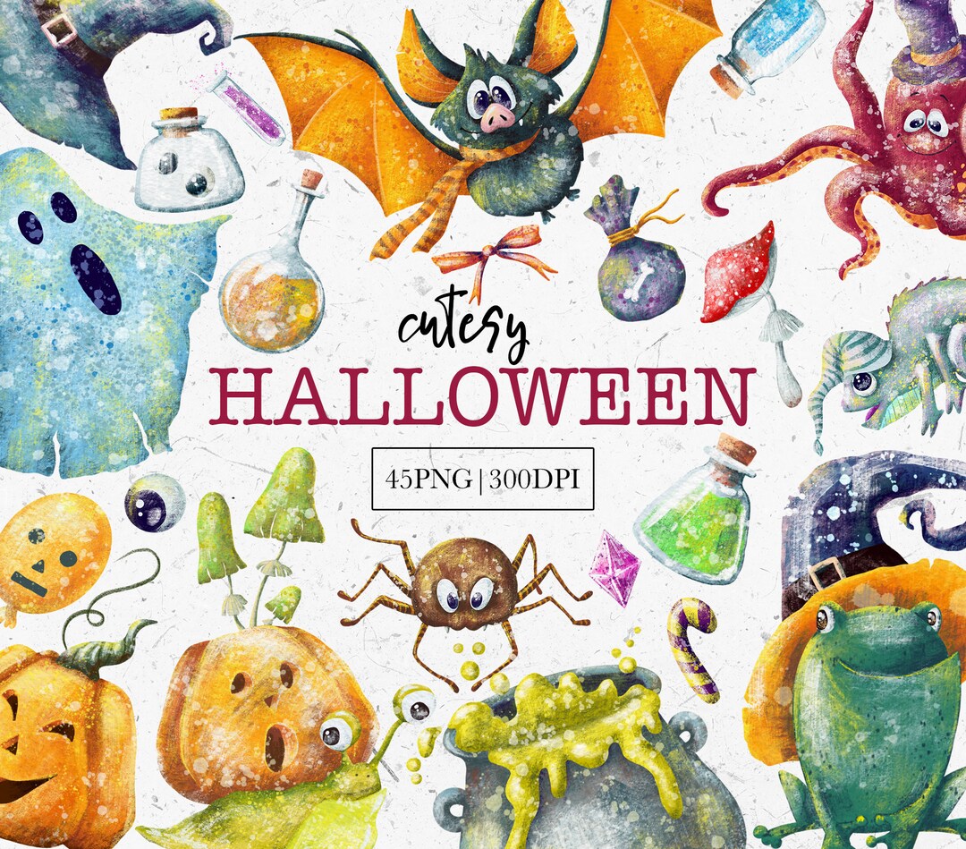 Spooky Halloween Clipart, Cartoon Halloween Items, Children Halloween ...