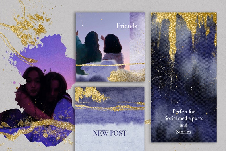 Purple Gold Watercolor Backgrounds – Elegant Digital Papers, Abstract ...